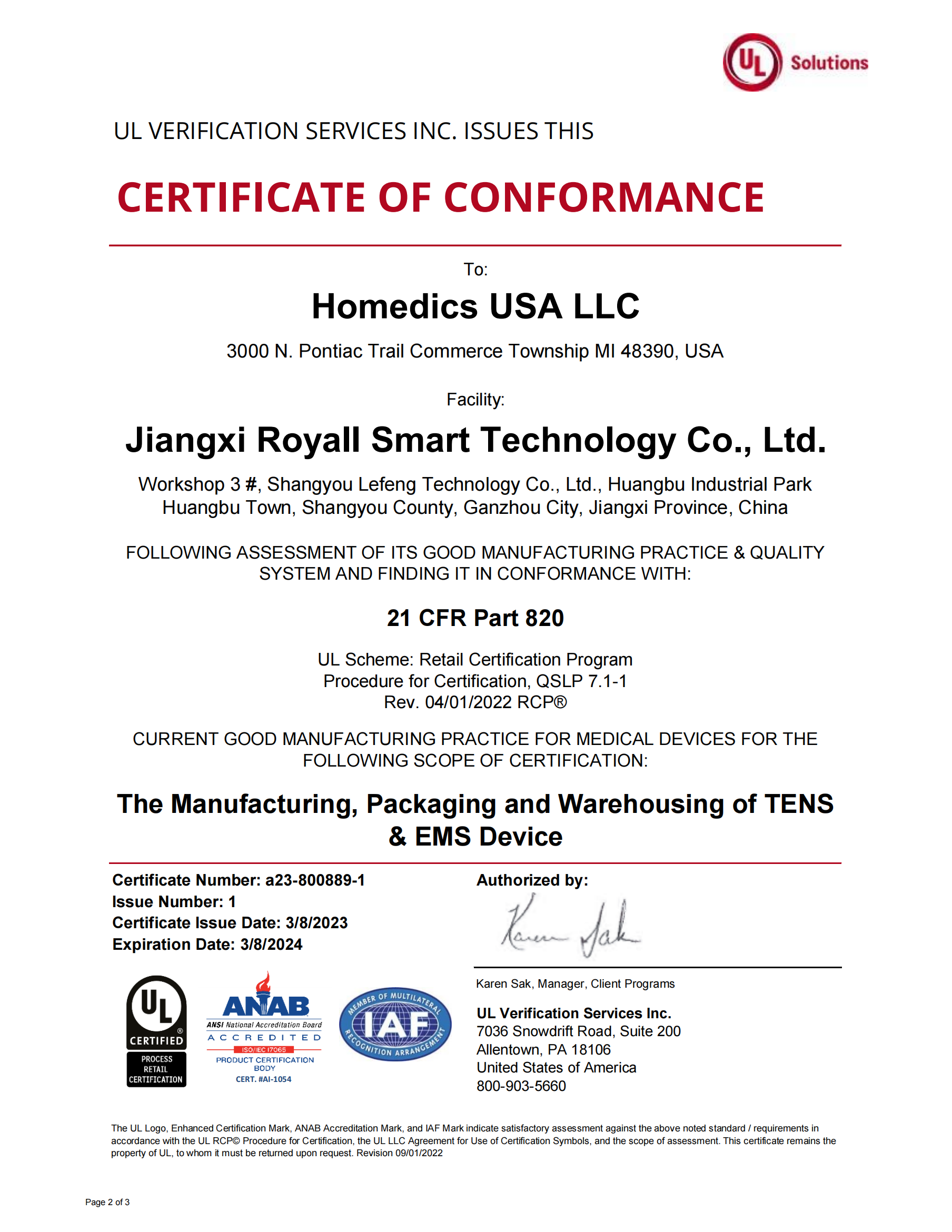 Certificate – Royall